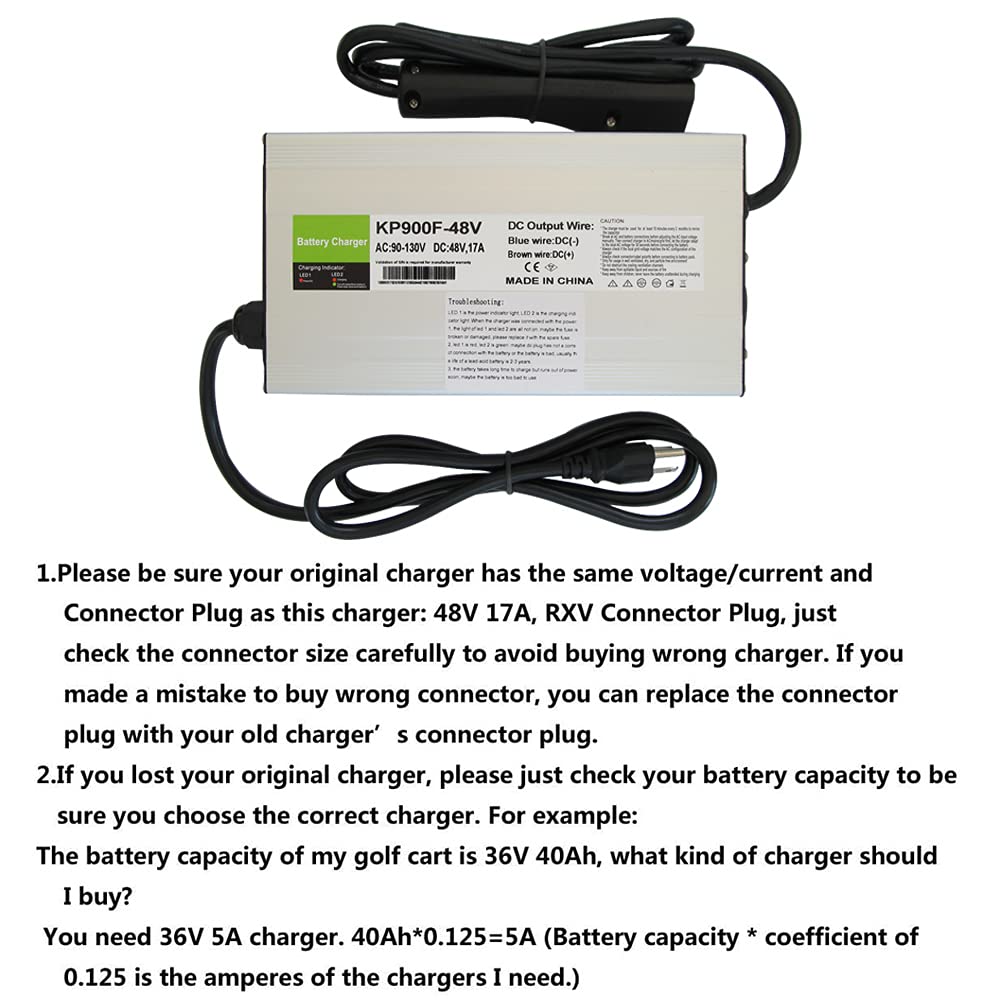 aunstarwei 48V 17A RXV Golf Cart Battery Charger for Ez-Go EZgo TXT with RXV Plug 3 Prong Connector