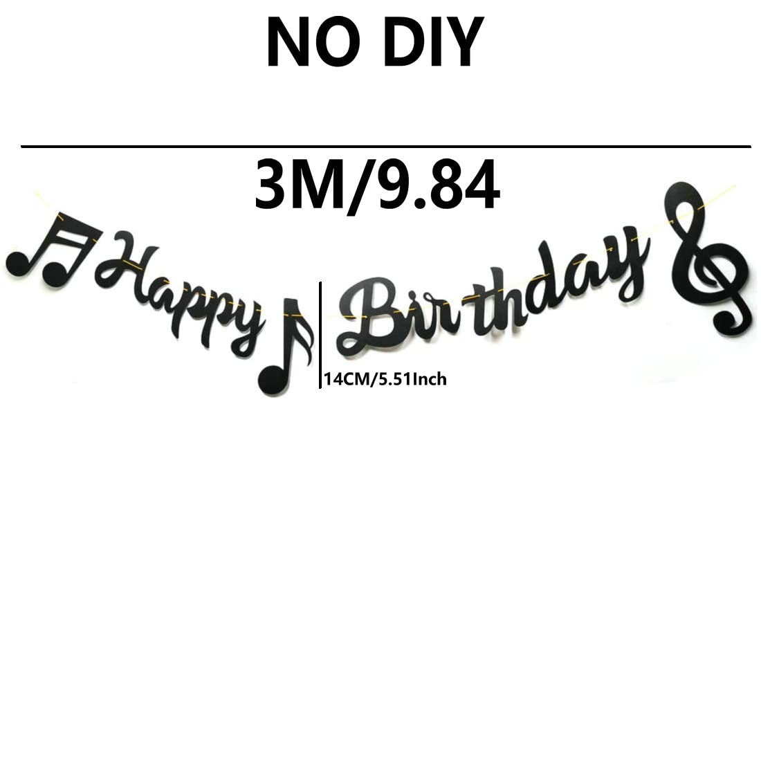 Paity Music Happy Birthday Banner Party Decorations, Notes Decorations Note Garland Black , Birthday, Theme Baby Shower School Bulletin Board Craft Home Wall Decor Pre-strung (Black)