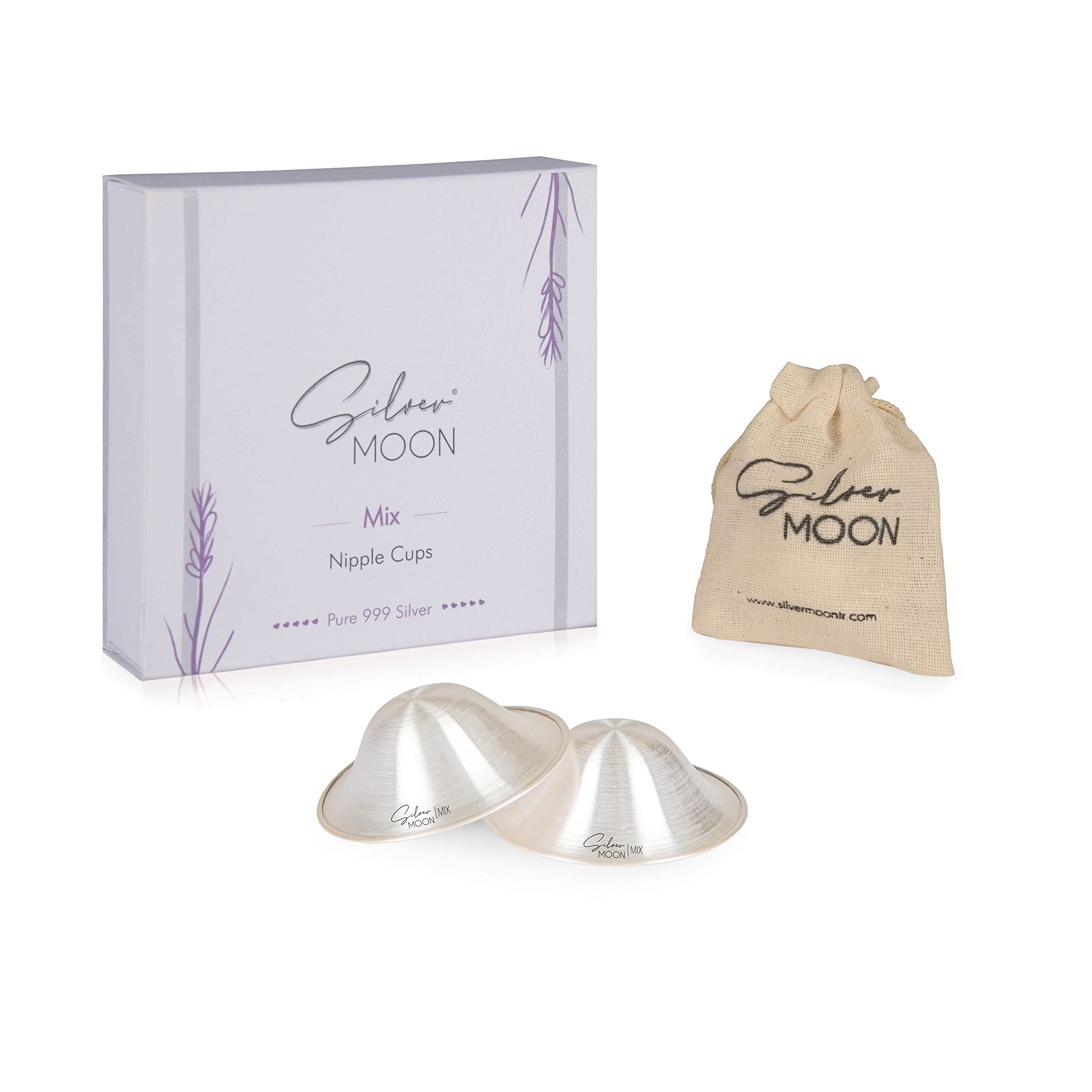 Silver Moon 999 Pure Silver Nursing Cups - Nipple Covers for Healing - Newborn Breastfeeding Essentials Nursing Breast Shields - Nipple Protector Mix