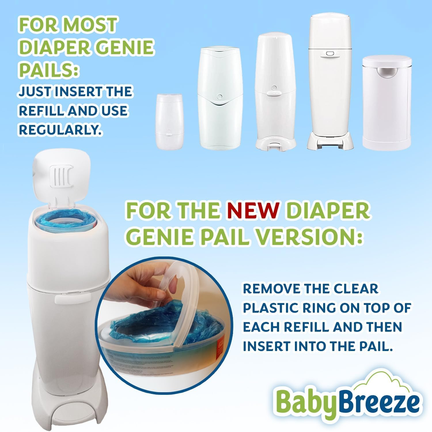 Diaper Pail Refill Bags Compatible with Playtex Diaper Genie- 1960 Count (7 Sets of 1 Pack) – by BabyBreeze