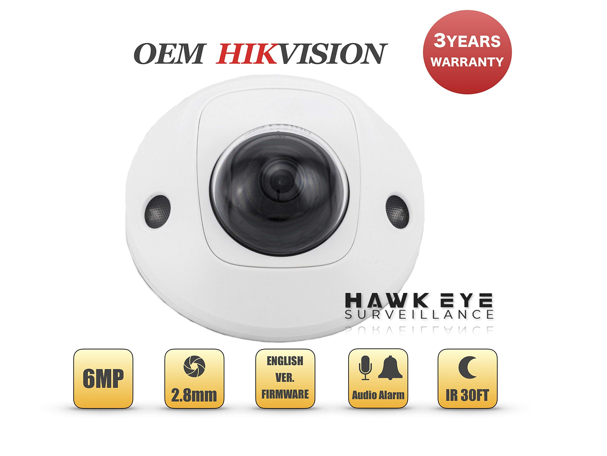 6MP PoE Security IP Camera - Built in Microphone Compact Dome Indoor and Outdoor 2.8mm Lens SD Card Slot Audio Alarm in and Out Compatible with Hikvision DS-2CD2563G2-IS