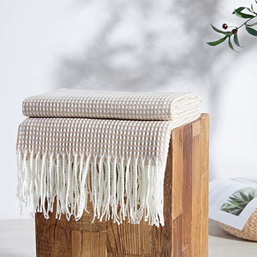 BOURINA 100% Acrylic Waffle Thermal Blanket for  Home Decoration Soft Lightweight Blanket  Breathable and Moisture Absorption for All Season for Couch/Bed,50 x 60'' Beige