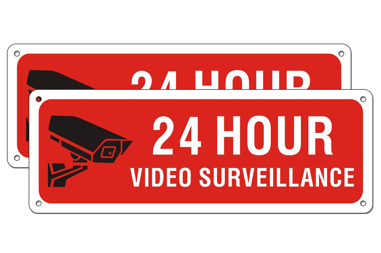 Video Surveillance Metal Sign Under 24 Hour for Business House Camera Security Warning Aluminum Sign CCTV (2 Pack 10 x 3.5 inches)