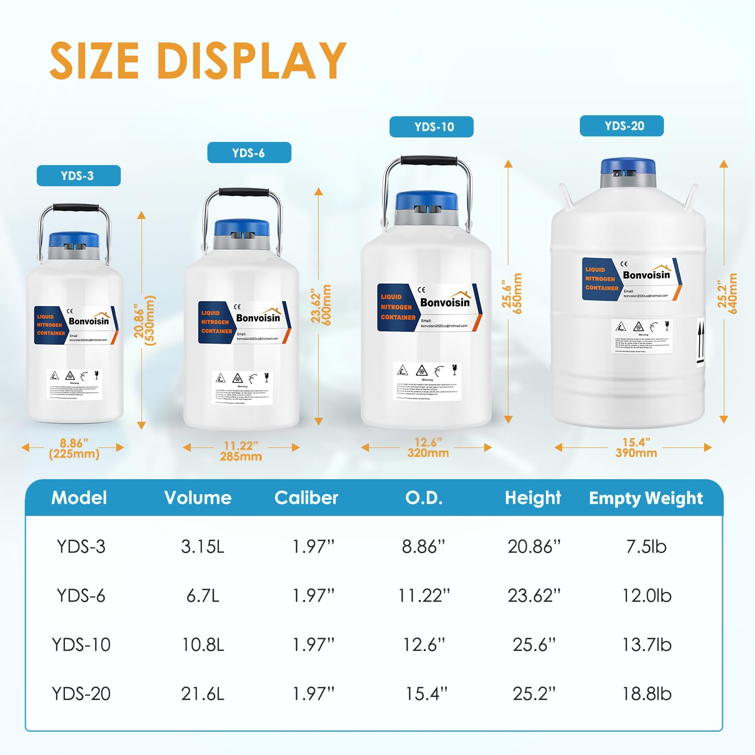 Bonvoisin 6L Liquid Nitrogen Container Cryogenic Container Liquid Nitrogen (LN2) Dewar Aluminum Alloy Semen Tank with 6 Canisters Carry Bag (6L)