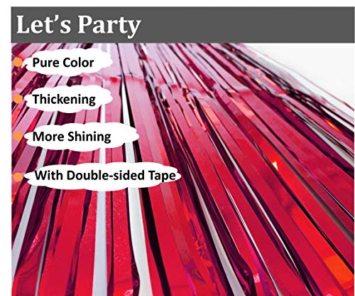 3PC Red Foil Fringe Curtains - Party Streamers & Tinsel Backdrop for Christmas Decorations