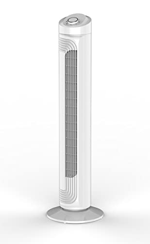 Airvention Tower Fan for Bedroom, Ultra Quiet Breezing, 90° Wide Angle Oscillating Air Circulator, 3 Speed Levels, Small Footprint Design, 32 inch Middle Tower Standing Fan, Space Saving, FZ09, White