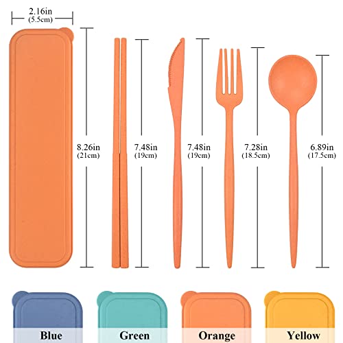 4 Sets Reusable Utensils Set with Case, Travel Utensils with Case, Reusable Utensils for Lunch Box accessories, Portable Chopsticks Knife Fork and Spoon Lunch Utensils Set for Work,Travel or Daily use