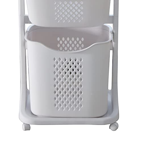 3 Tier Laundry Basket PP Material Laundry Basket with Wheels Laundry Basket Shelf with Two Kinds of Handles Clothes Baskets for Kitchen Bedroom Laundry Room Bathroom
