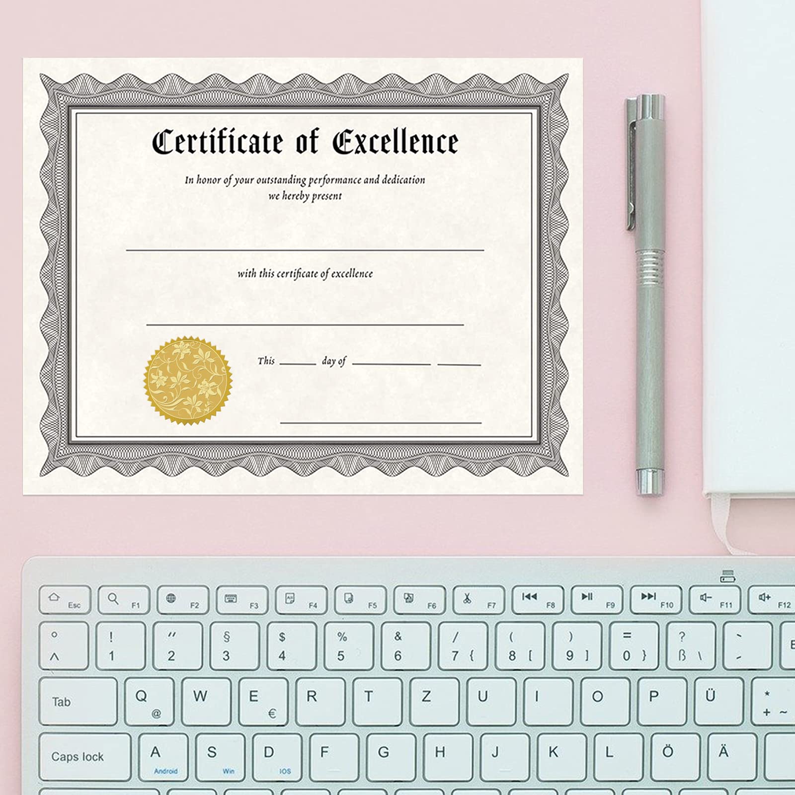 CRASPIRE Gold Foil Certificate Seals Flower Pattern 2" Round Self Adhesive Embossed Stickers 100pcs for Invitations Certification Graduation Notary Seals Corporate Seals Monogram Emboss