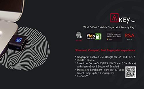 AUTHENTREND ATKey.Pro - FIDO2 Certified Security Key, USB Fingerprint authenticaiton USB-A Ports, Protect Online Accounts : Windows, Linux, Mac OS, Google, Bank of America, Facebook, Twitter, Apple