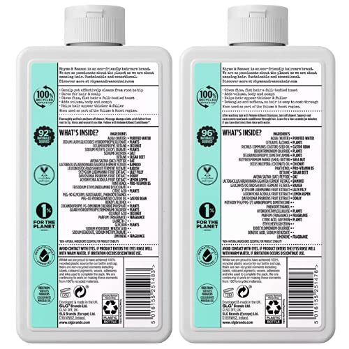 RR Hair Rhyme & Reason Volume and Boost Shampoo and Conditioner SET. 13 Fl Oz. Bottles. Blended with Bamboo Extract, Lilly Pilly, & Peptides. Adds Volume and Body.