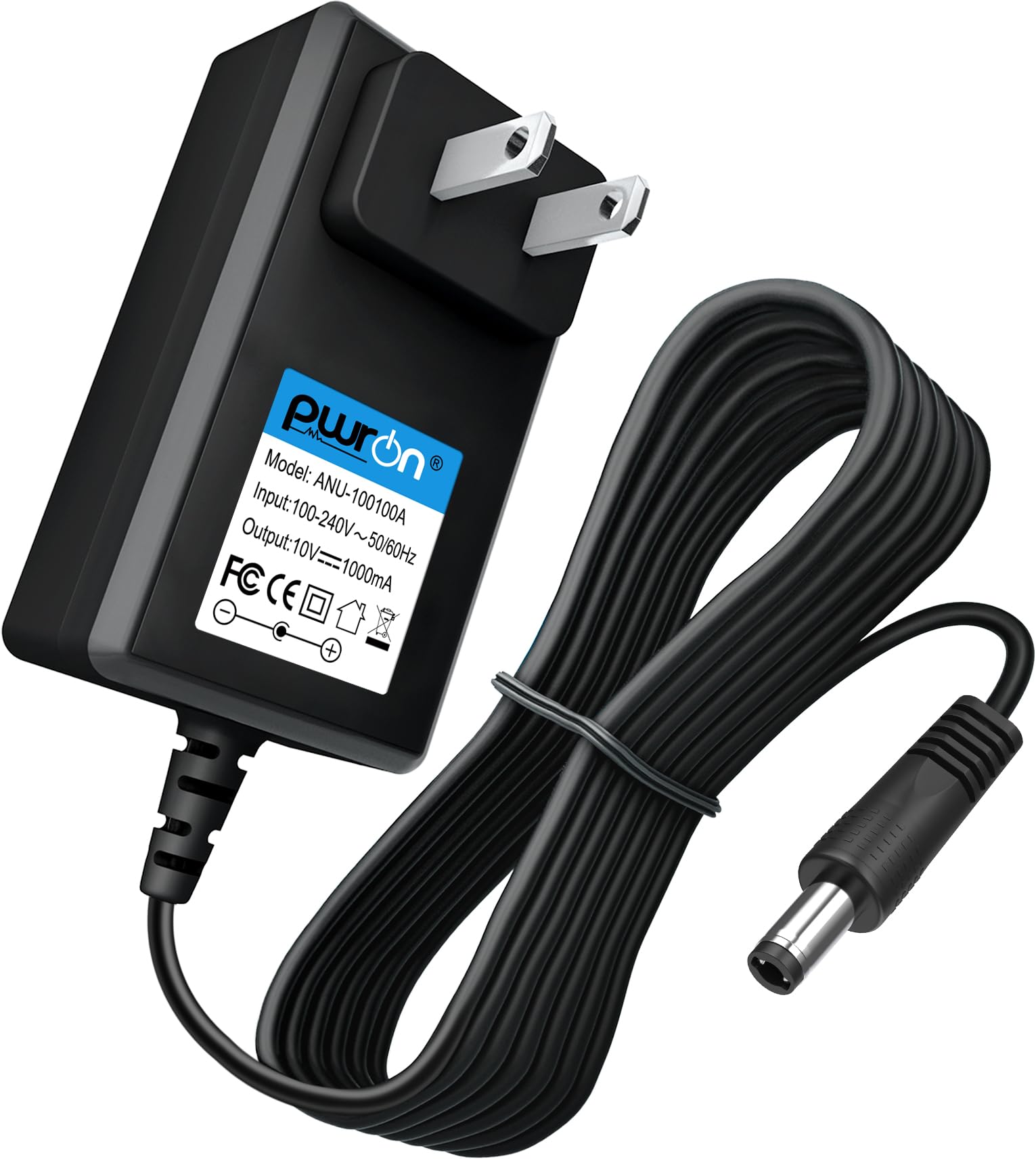 PwrON US Plug DC 10V 1A Power Supply Adapter Wall Charger 3.5x1.3mm Center+ Positive