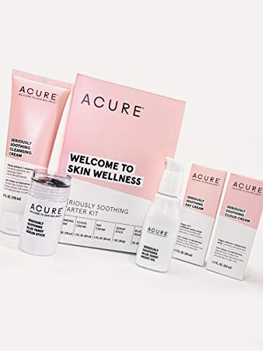 Acure Seriously Soothing Starter Kit - 100% Vegan & For Dry to Sensitive Skin, Includes Cleansing Cream, Cloud Cream, & Day Cream, Serum Stick & Blue Tansy Night Oil, 5 Count