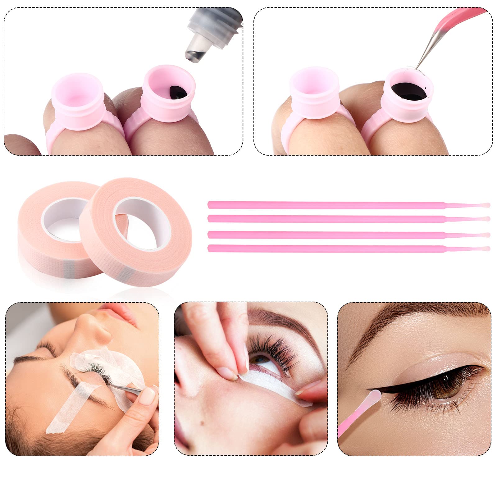 316 PCS Eyelash Extension Supplies, USB Mini Portable Air Conditioning Blower Handheld Dryer Fan Rechargeable Mini Mirror, Tapes, Tweezers, Eyelash Brushes, Micro Brush Applicators(Pink)