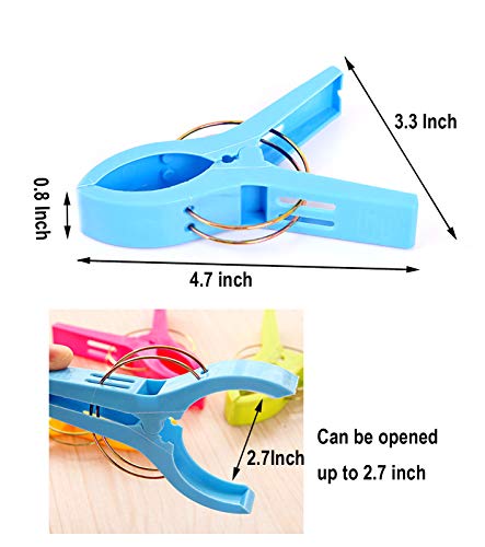 Beach Towel Clips for Beach Chairs, 16 Pcs 4.7 Inch 4 Colour Plastic Large Clothespin Towel Clips for Chairs, Beach Accessories for Vacation Must Haves (Blue, Green, Yellow, Hot Pink 16pcs 4.7'')