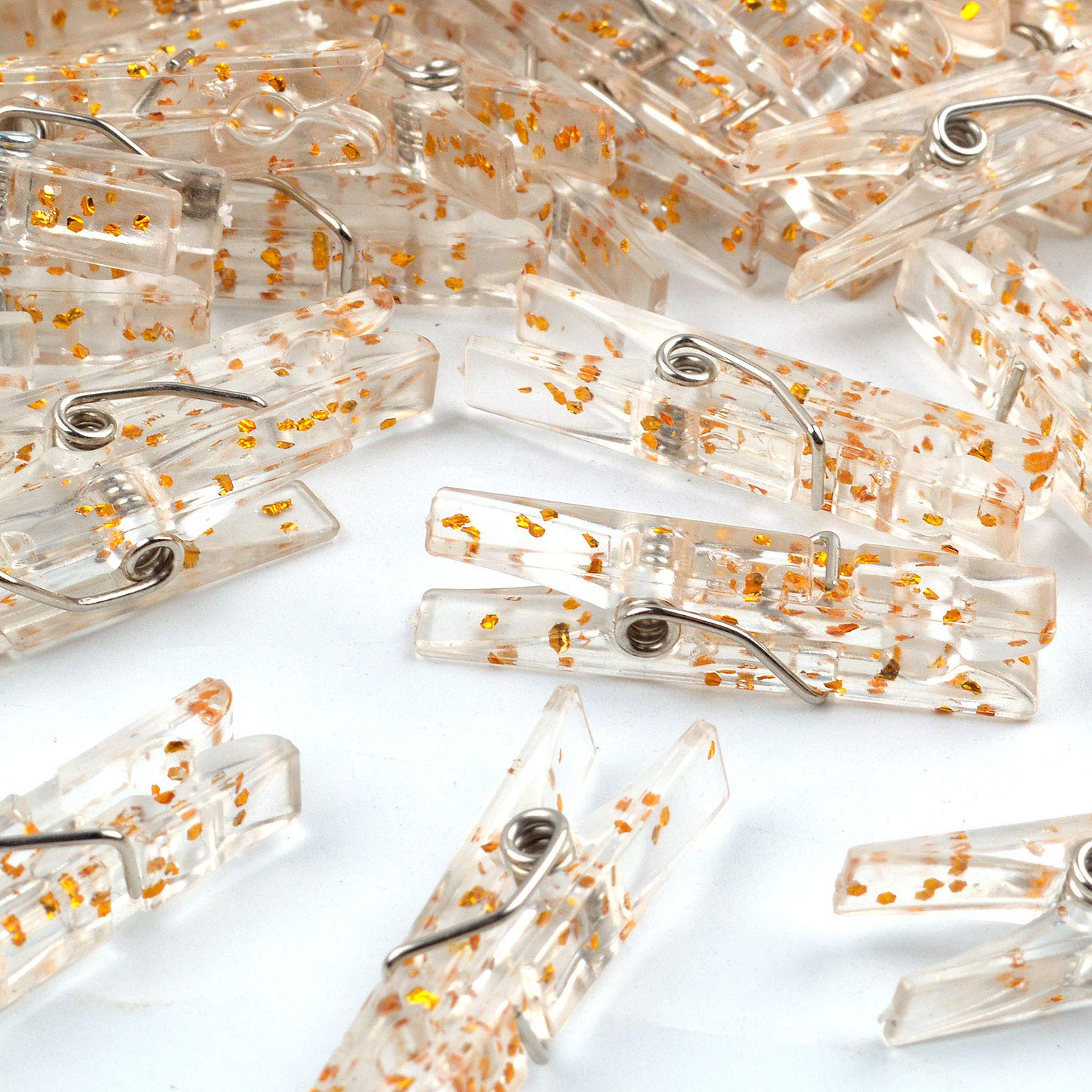 100 Pieces Clear Plastic Utility Paper Clip, Photo Paper Peg Pin, Clothes Line Clips, Craft Clips, 3.5 x 0.5cm x 0.7cm (Gold Glittered)
