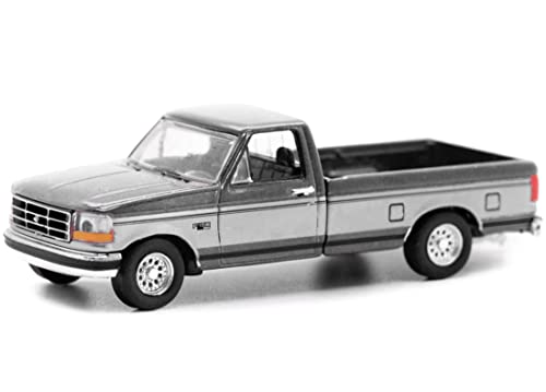 1992 F-250 Pickup Truck Dark Gray Metallic with Silver Sides Blue Collar Collection Series 10 1/64 Diecast Model Car by Greenlight 35220 D