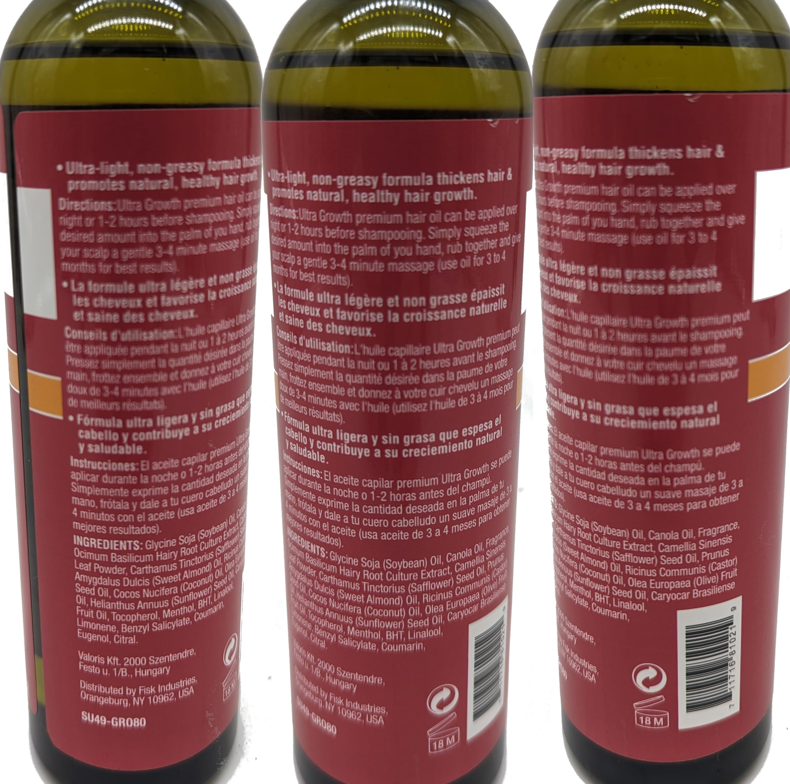 Difeel Ultra Growth 3-PC Set: Shampoo 12 oz, Conditioner 12 oz & Hair Oil 8 oz