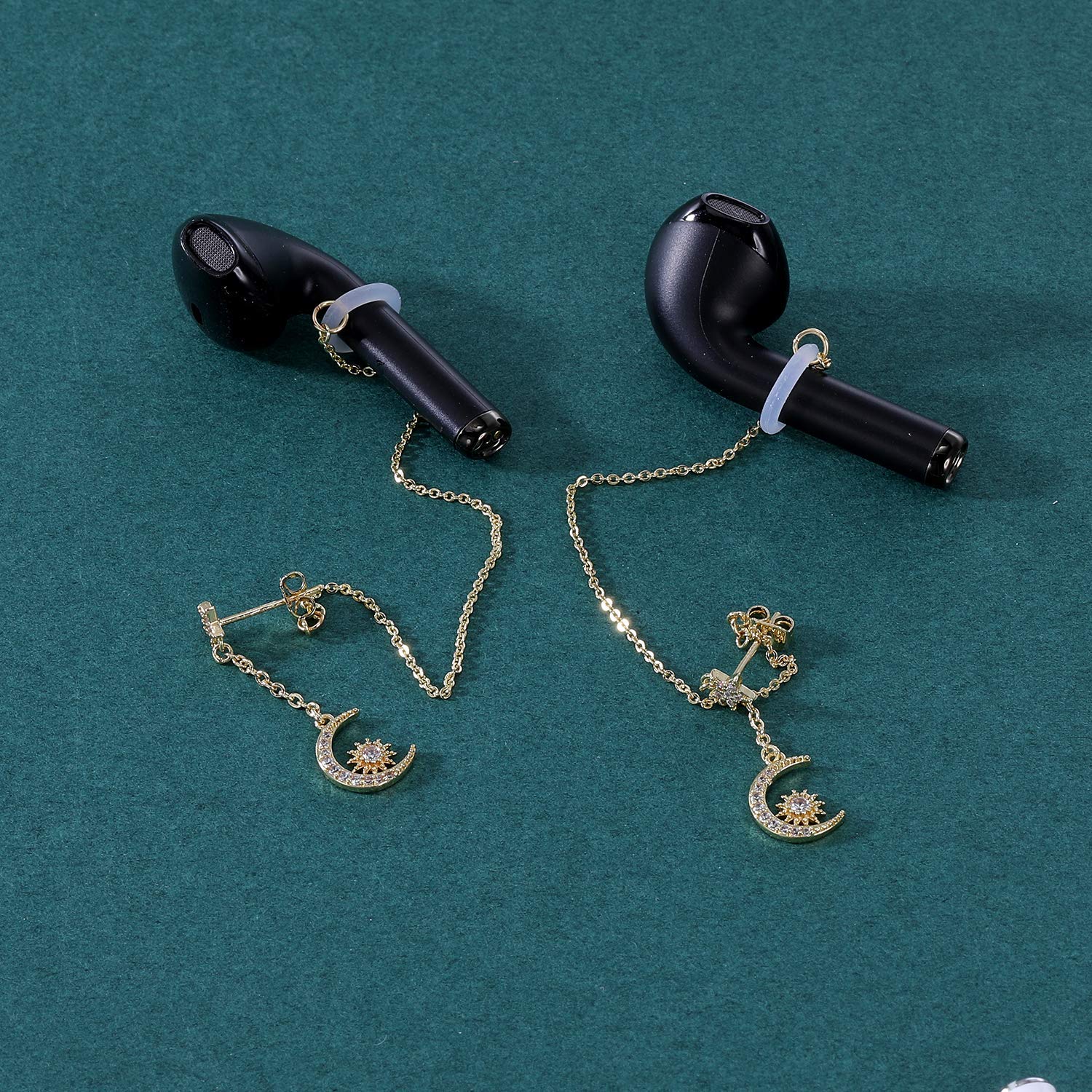 AoedeJ Anti-lost Holder Earrings for AirPods 14K Gold Plated Wireless Earbuds Earrings Dangle Earring Wireless Earphone Holder Strap Compatible with AirPods Pro 1 & 2 (Ear Stud-1)