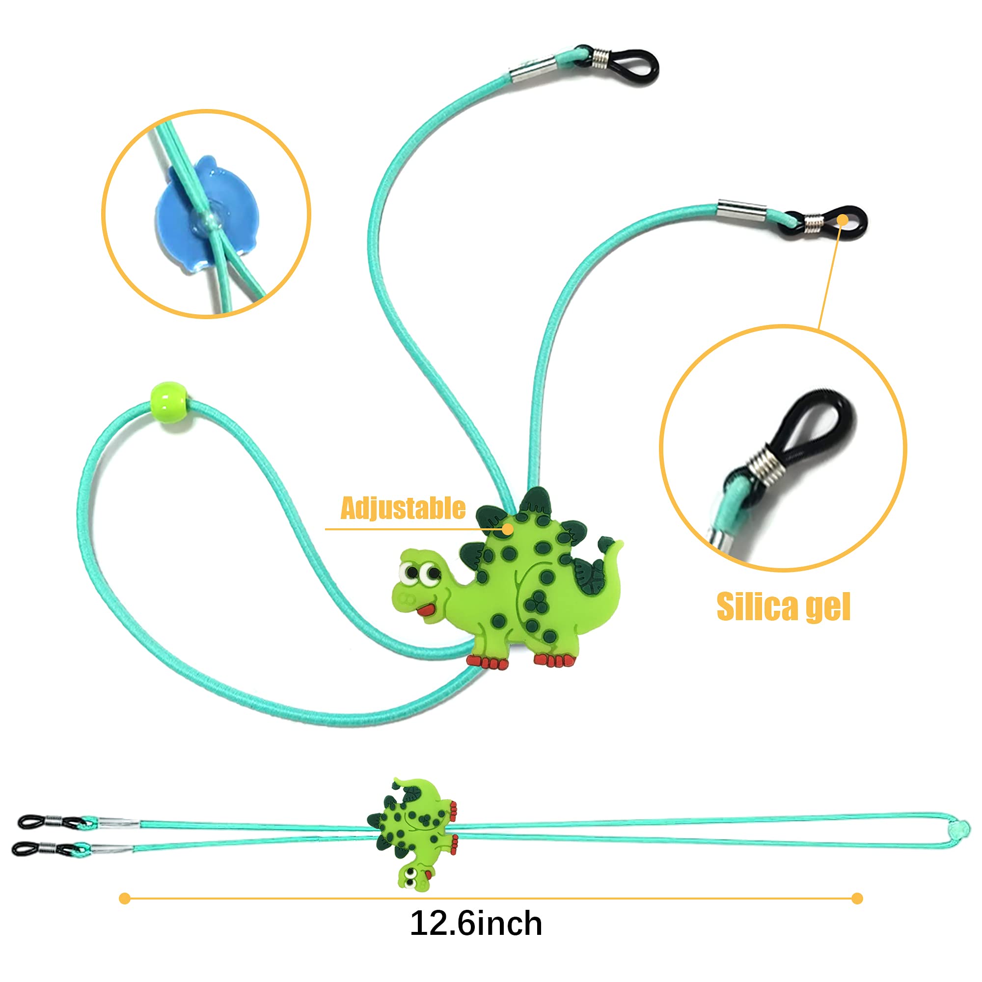 ZXSWEET 8 PCS Kids Glasses Strap Adjustable Dinosaur Anti-slip Eyeglass Straps for Boys Girls Multicolor