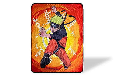JUST FUNKY Naruto with Kanji Symbols Large Anime Fleece Throw Blanket | Official Naruto Throw Blanket | Collectible Anime Throw Blanket | Measures 60 x 45 Inches