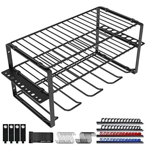 3-H Power Tool Organizer Wall Mount,Power Tool Storage Rack,Power Tool Organizer Upgraded 4 Extra Screwdriver Organizer 20 S Hooks 4 Storage Straps 20 Cable Tie Organizer for Cordless Drill