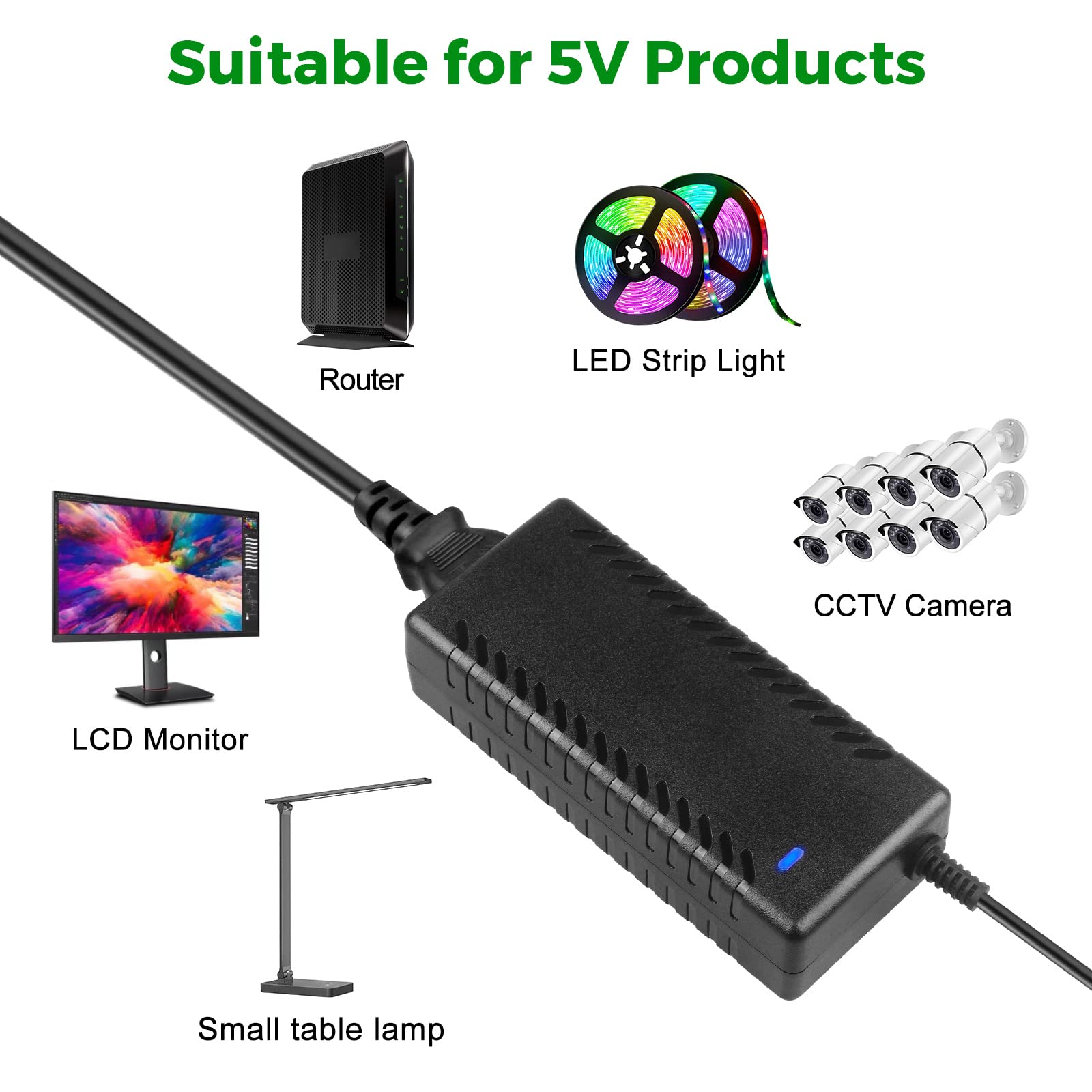 LeTaoXing 5V 5A Power Supply Adapter 5 Volt 5 Amp 25W AC 100V~240V to DC Converter Transformer LED Driver with 5.5x2.5mm DC Tip for WS2812B WS2813 LED Pixel Strip Raspberry Pi Arduino