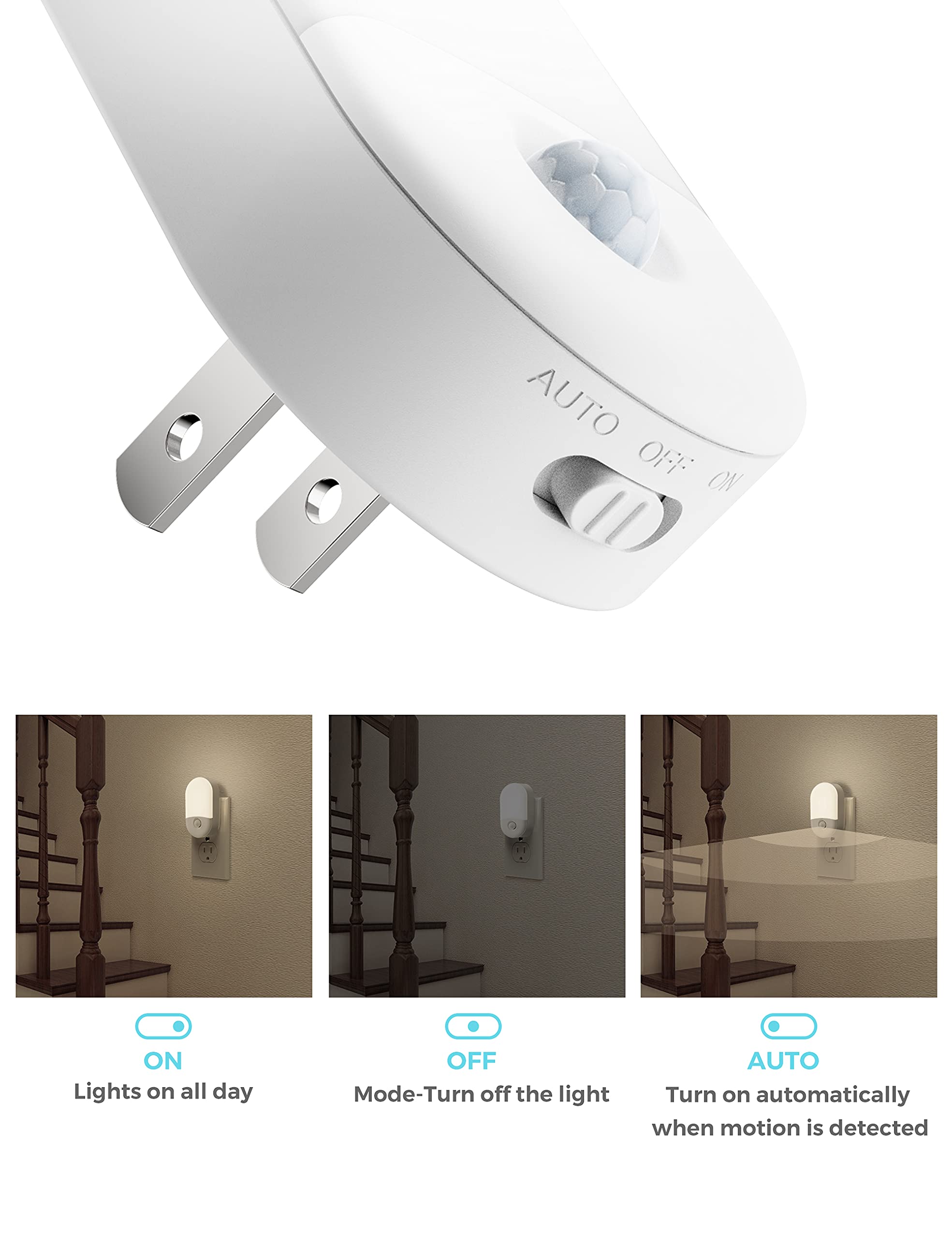 L LOHAS LED Motion Sensor Night Light, [2 Pack] Motion Activated Night Light, Daylight White, Adjustable Brightness, Motion Sensor Light Indoor Plug in for Nursery, Kids, Bedroom, Bathroom Night Light