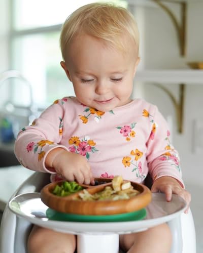 Avanchy Bamboo Divided Baby Plate, Bowl & Assorted Spoons Set - Suction Plates and Bowls for Toddlers - 9 Months and Older (Gray)