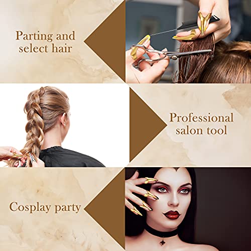 9 Pieces Metal Hair Parting Rings and pinky Selecting Tools Retro Nail Finger with Steel Comb Pointed Styling Combs for Hair stitch Braiding Curling Extension Halloween Cosplay(Gold, Silver)