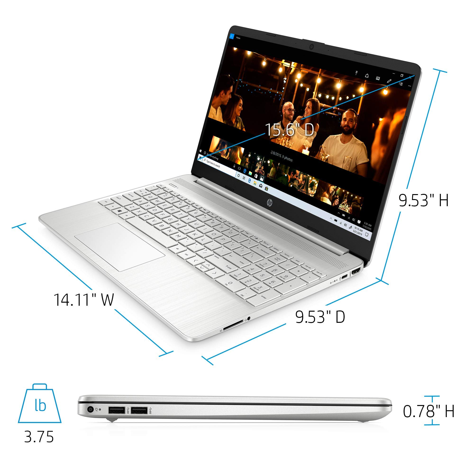 HP 15-inch HD Laptop, AMD Ryzen 3 3200U Processor, 8 GB RAM, 256 GB SSD, Windows 10 Home (15-ef0021nr, Natural Silver) (Renewed)