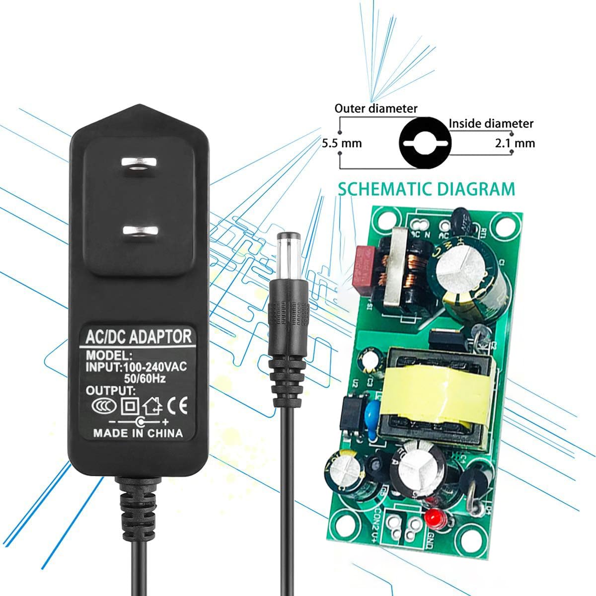 6V 2A AC/DC Adapter, Wall Charger, DC Power Supply for 6 Volt 2A 1500mA 1000mA 800mA 700mA 600mA 500mA 300mA 100mA~2000mA Equipment with 2 Interchangeable DC Plug