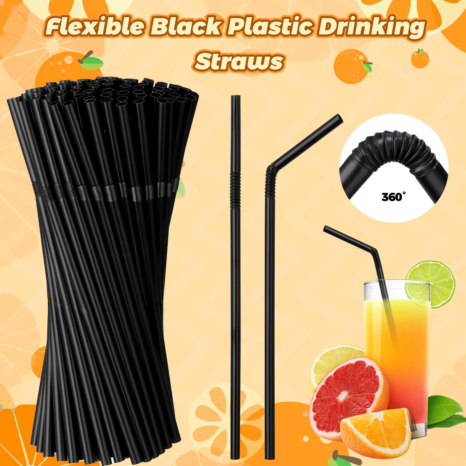 1000 Pcs Flexible Disposable Plastic Drinking Straws Bulk Plastic Long Flexible Straws (Black)
