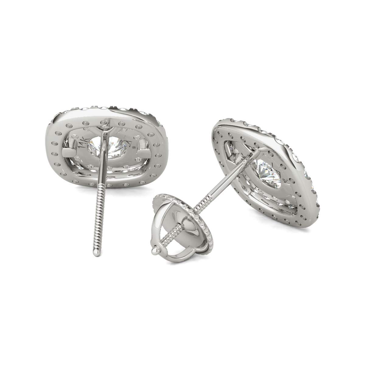 1.00 Ctw EF/SI2-I1 AGS Certified 14K White Gold Natural Diamonds Double Halo Earrings Screw Backs