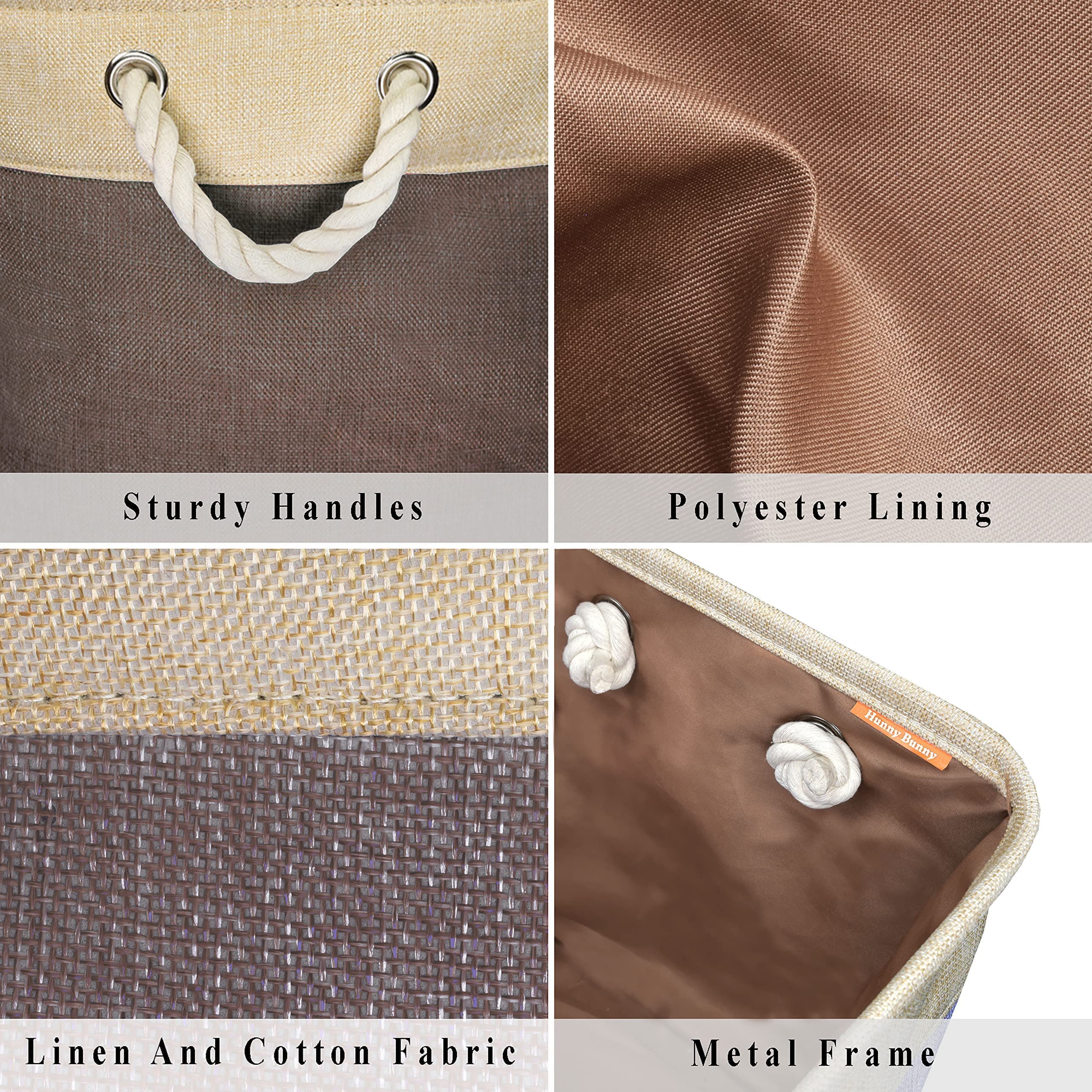 HunnyBunny Foldable Storage Bins - Premium Quality Organizing Baskets for Home Office, Living Room, Bedroom, Kitchen, Bathroom, Nursery, Closet - Collapsible Cube, Cotton Fabric, 13x13 - Pack of 4 (Brown)