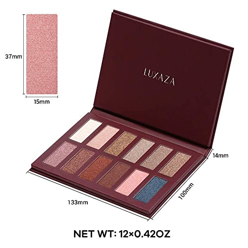 LUXAZA Neutral Nudes Makeup Eyeshadow Palette Brown Metallic, Warm Natural Bronze Copper Pearl Shimmer Satin Eye Shadow, Highly Pigmented Makeup Palette…