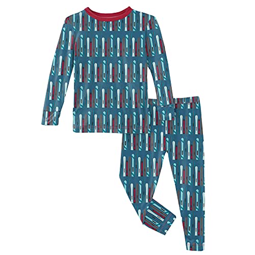 KicKee Print Long Sleeve Pajama Set, Ultra Soft and Snug Fitting PJs, Matching Top and Bottom Sleepwear Set, Newborn to Baby to Kid Pajamas (Twilight Skis - 6 Years)