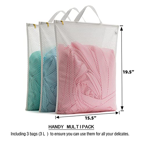 Tenrai Laundry Bag Mesh Wash Bag,Use YKK Zipper,Tote Bag Bathroom Hanging, Bra Fine Mesh Wash Bag for Underwear 3 Bags(3L Cellular Mesh)