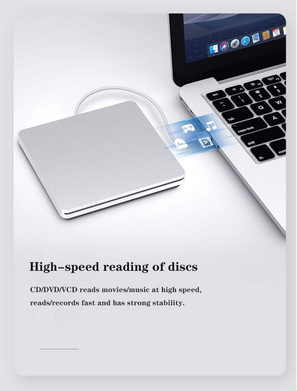 Aouan External CD DVD Drive Burner/Portable/Slim/Reader/Type-c/USB-C Drive(Equipped with USB 3.0 Adapter) for MacBook Pro/PC/Mac/Laptop/Air Windows7/ Windows8 /Windows10 (Sliver)