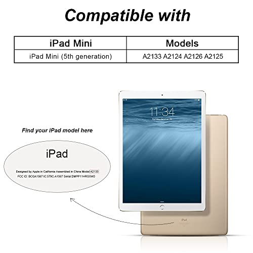 Aoub Case for iPad Mini 5 2019 with Pencil Holder, Slim Lightweight Trifold Stand Smart Cover, Soft TPU Back Cover Case for iPad Mini 5th Generation 7.9 inch, Auto Sleep/Wake (Gray White)