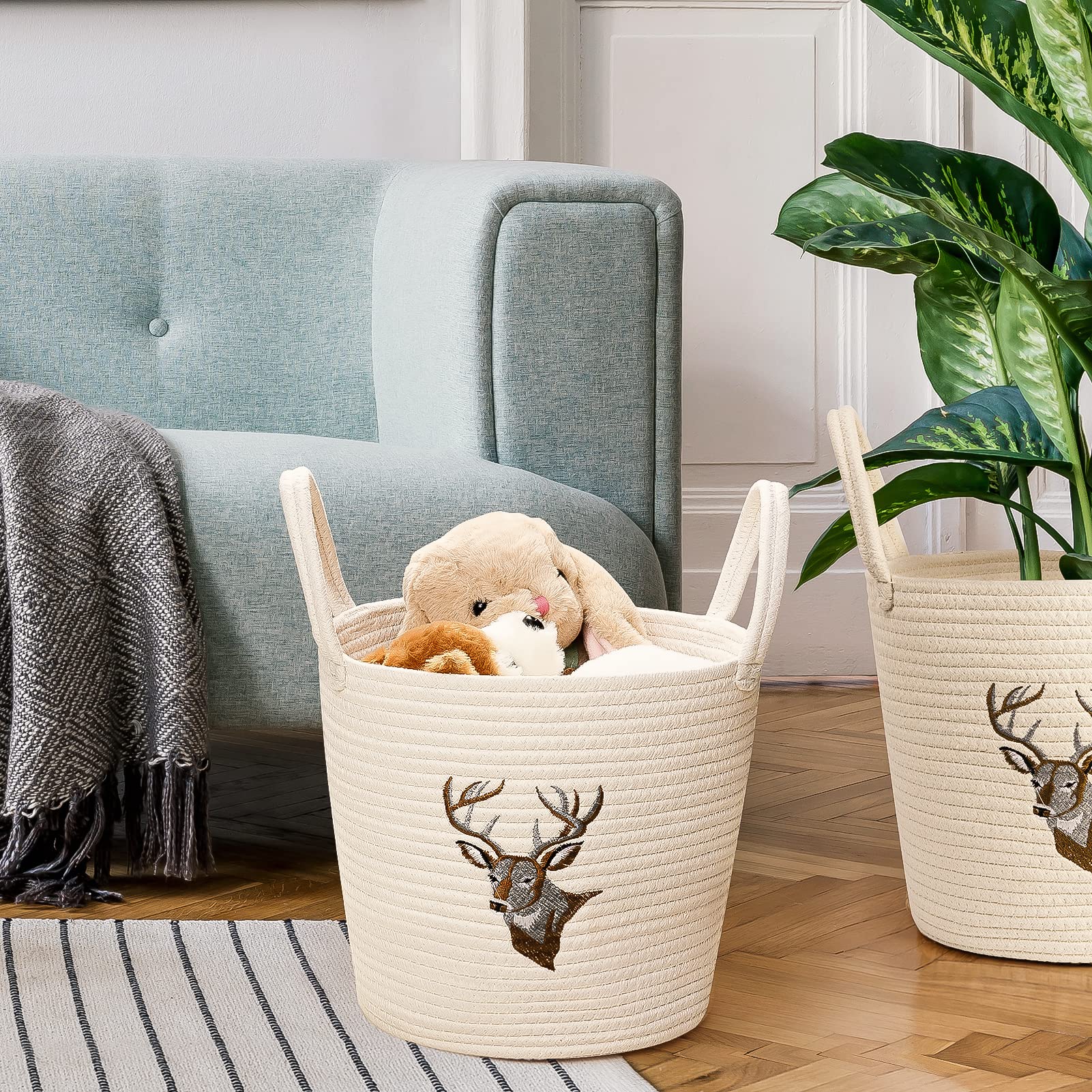 Amasava Storage Baskets 2 Pack, Small Baby Baskets Woven Cotton Rope Decorative Laundry Hampers for Blankets Toys Shoes Plants Clothes Diapers