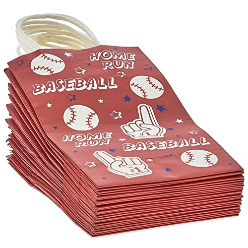 BLUE PANDA Baseball Party Favor Gift Bags with Handles (Red, 5.3 x 9 x 3.15 in, 24 Pack)