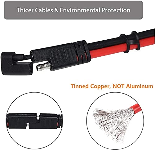 10Gauge SAE Extension Cable 10AWG - 6FT SAE to SAE Cable Battery Charger Extension Cord Heavy Duty 10AWG Quick Disconnect SAE 2Pin Connector Solar Panel Power Connect Plug Harness with Waterproof Cap