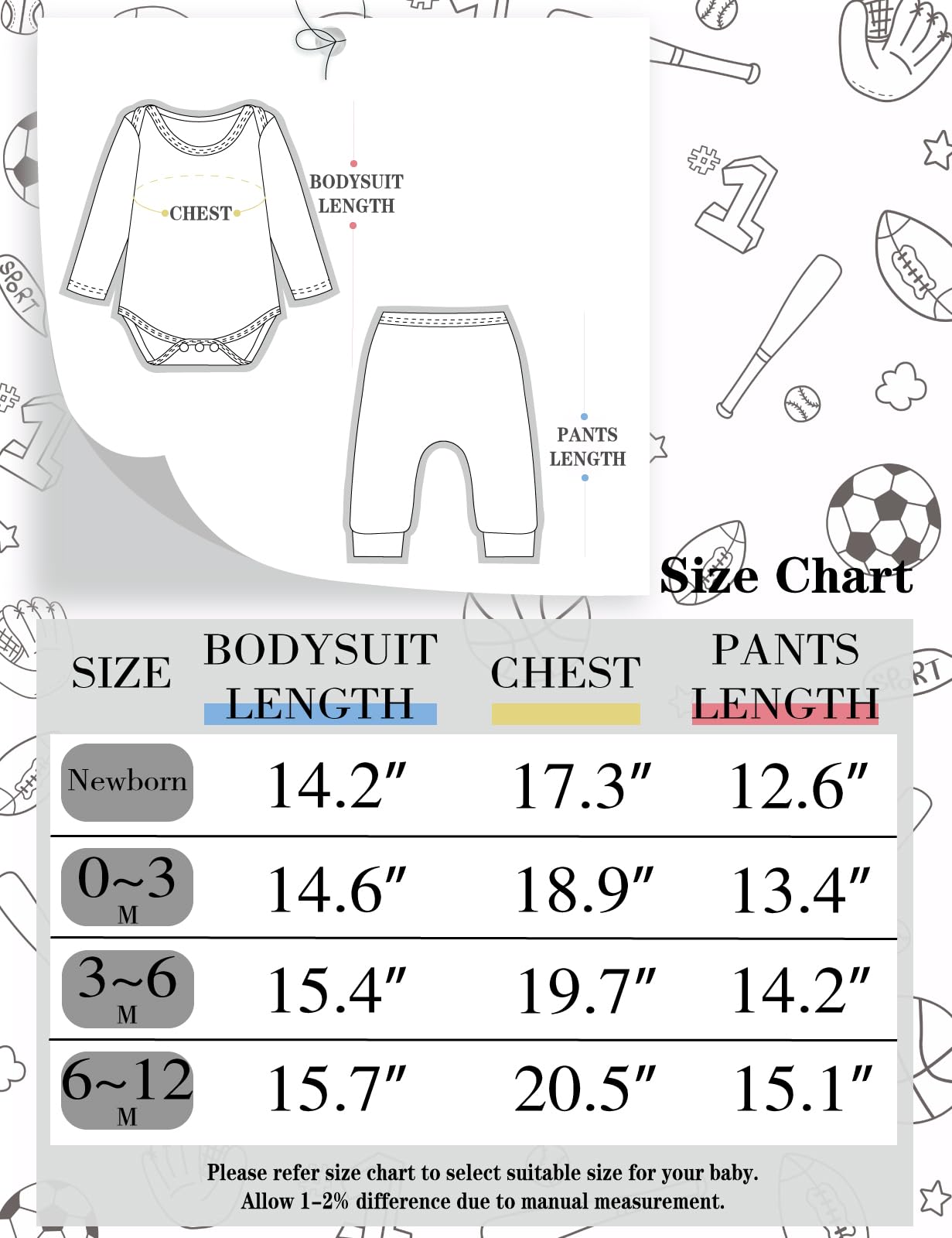 COSLAND Baby Soccer Outfit Infant Boys Cotton Pant Sets, White, 0-3 Months