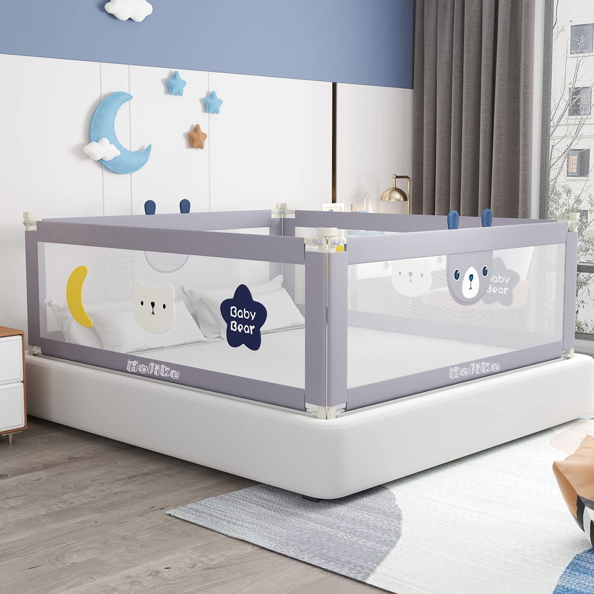 HOLIKE Bed Rails for Toddlers - 60" 70" 80" Extra Long Baby Bed Rail Guard (3 Sides: Perfect for Full Bed, Include 3 Sides)