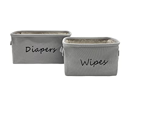 Modern Designs Pro Embroidered Diaper and Wipes Caddy - Grey Diaper and Wipes Storage Baskets for Nursery - Changing Table Organizer