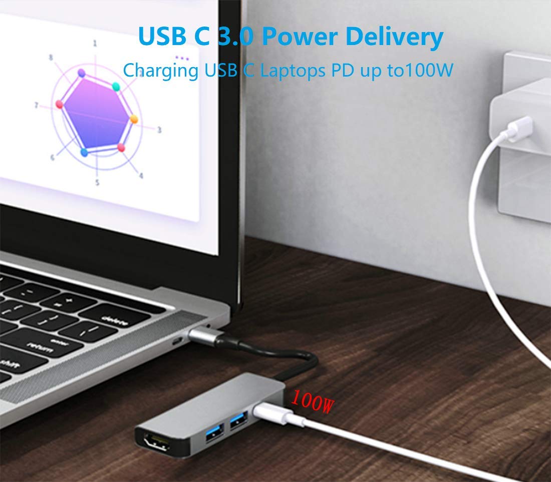 USB C Hub, BEST CABLE 4-in-1 USB C Hub Adapter USB C to HDMI 4K,100W Power Delivery , USB 3.0, USB 2.0, Compatible with MacBook Pro 2016-2020/Air 2018-2020...More