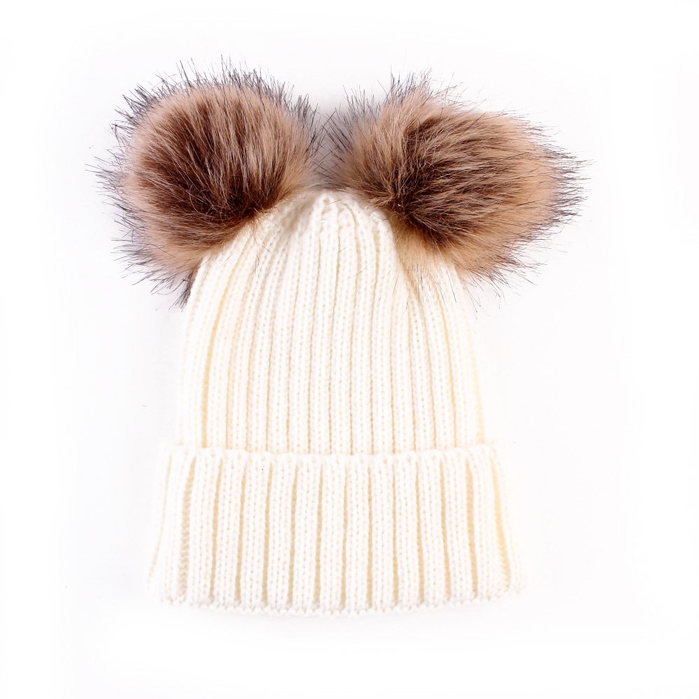 2PCS Parent-Child Hat Winter Warmer, Baby Hat/Women Hat, Mother & Baby Knit Hat Winter Warm Crochet Cap Beige