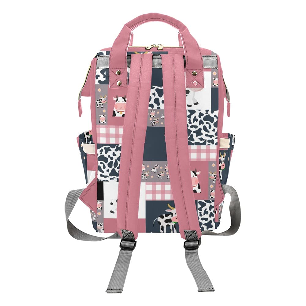 Yeshop Cute Cow Print Personalized Diaper Bag Backpack Tote with Name,Custom Travel Nappy Mommy for Baby Girl Boy Gift, 10.83 * 6.69* 15