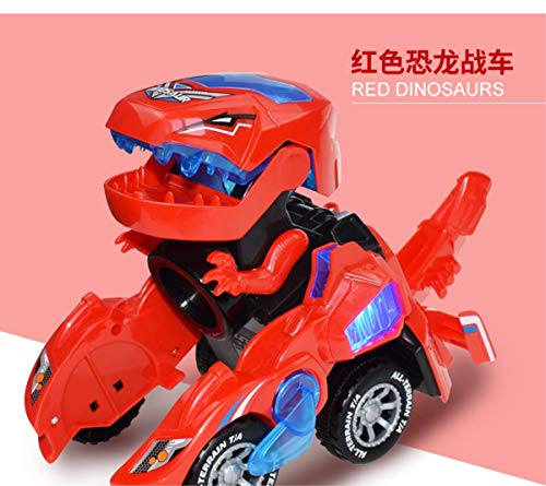 davidamy's gift Transforming Toy Dinosaur Cars, Dinosaur Car w/LED Light Sound, Aumatic Transformation Dinosaur Kids Toy (Red)